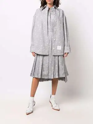 Thom Browne Floral Print Oversized Cotton Shirt - Grey
