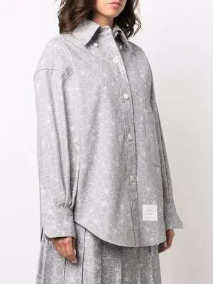 Thom Browne Floral Print Oversized Cotton Shirt - Grey