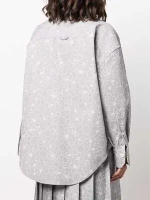 Thom Browne Floral Print Oversized Cotton Shirt - Grey