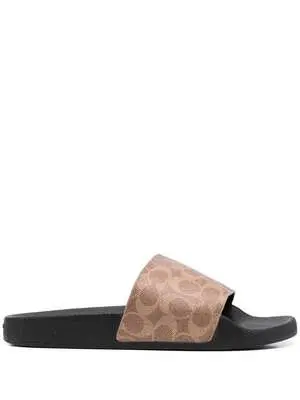 COACH Logo Slip-on Slides - Brown