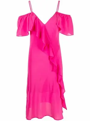 Gold Hawk Ruffle-detail V-neck Dress - Pink