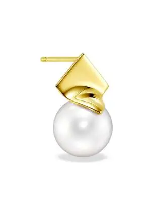TASAKI 18kt Yellow Square Leaf Freshwater Pearl Stud Earrings