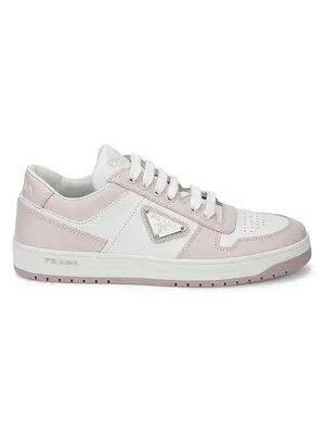 Prada Women's Downtown Low-Top Leather Sneakers - Bianco Lacca  Bianco Alabastro