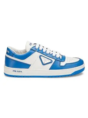 Prada Women's Downtown Low-Top Leather Sneakers - Bianco Lacca  - Bianco Cobalto