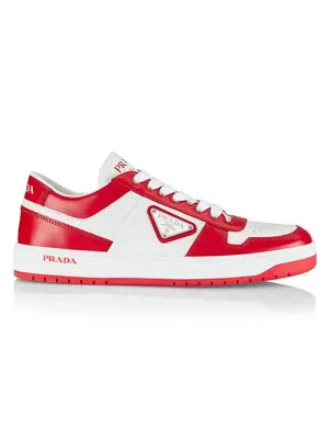 Prada Women's Downtown Low-Top Leather Sneakers - Bianco Lacca  Bianco Lacca