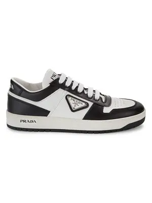 Prada Women's Downtown Low-Top Leather Sneakers - Bianco Lacca  Bianco Nero