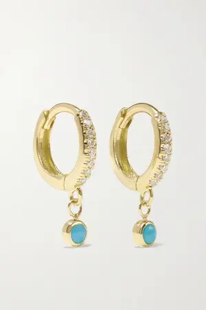 JENNIFER MEYER 18-karat Diamond And Turquoise Hoop Earrings - Gold