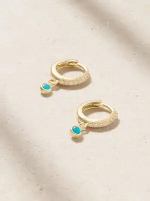 JENNIFER MEYER 18-karat Diamond And Turquoise Hoop Earrings - Gold