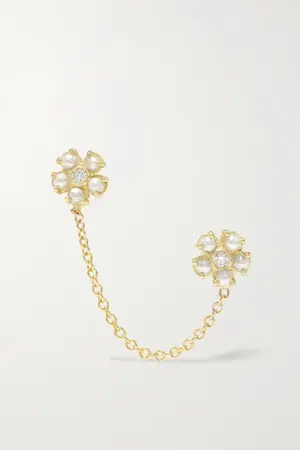 JENNIFER MEYER Flower Pearl And Diamond Earring - Gold