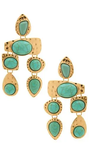 PETIT MOMENTS Multi Stone Dangle Earrings - Gold & Turquoise