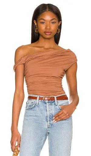 AGOLDE Hilma Twist Sleeve Bodysuit In Tan