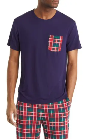 Tommy John Second Skin Pocket Sleep T-shirt Evening Blue / Fireplace Plaid