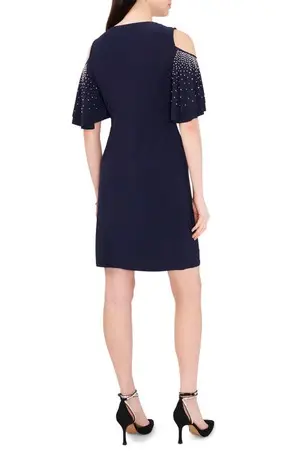 Chaus Cold Shoulder Wrap Front Dress - Navy