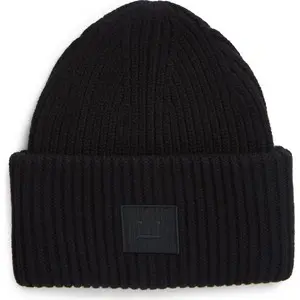 Acne Studios Face Patch Wool Beanie - Black