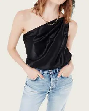 Cami Nyc Darby Asymmetric Charmeuse Bodysuit - Black
