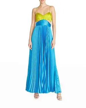 AMUR Elodie Pleated Cutout Gown Citrine Green Aq