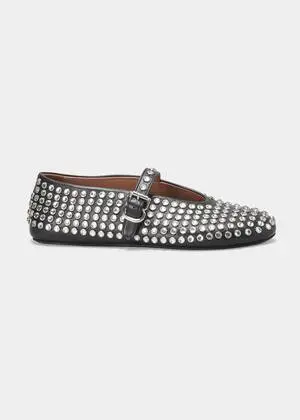 Alaïa ALAÏA Leather Mary Jane Flats With Studs 999 Noir
