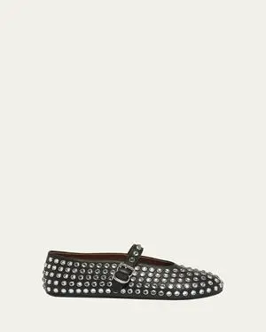 Alaïa Leather Mary Jane Flats With Studs - Noir
