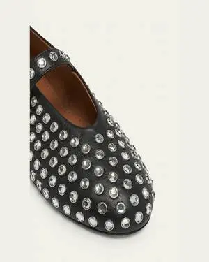 Alaïa Leather Mary Jane Flats With Studs - Noir
