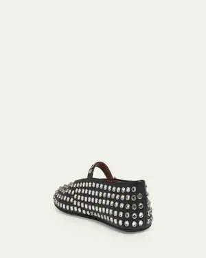 Alaïa Leather Mary Jane Flats With Studs - Noir