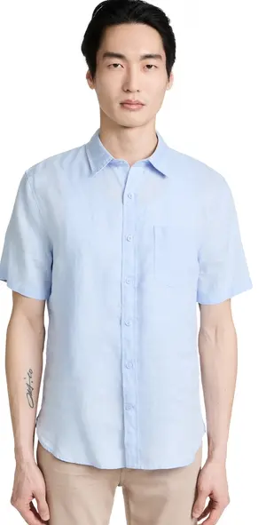 Vince Linen Short Sleeve Button Down Shirt