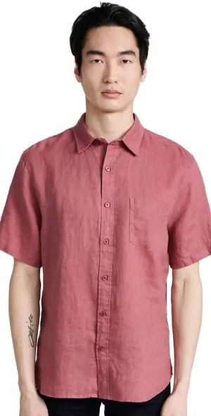 Vince Vince Linen Short Sleeve Button Down Shirt Lucent Blue Wild Barberry