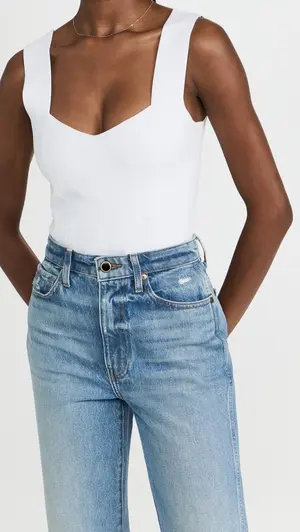A.L.C. Jordana Cropped Top With Sweetheart Neckline - White