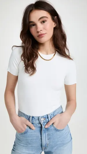 Good American Sculpting Tee Thong Bodysuit - White001