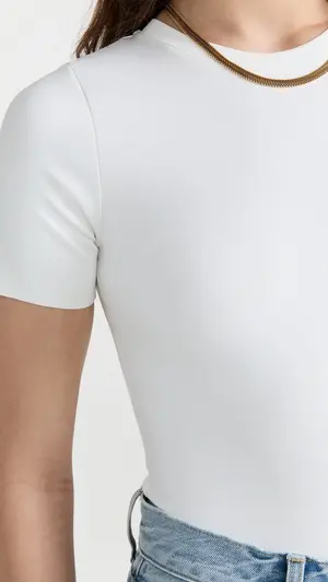 Good American Sculpting Tee Thong Bodysuit - White001