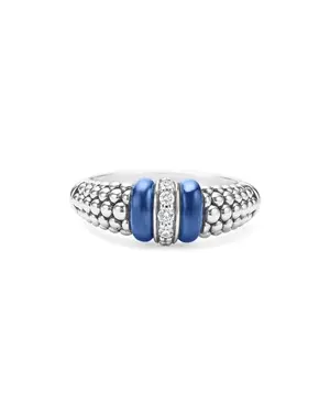 Lagos Sterling Silver, Diamond And Ceramic Ring - Blue/silver