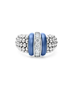 Lagos Sterling Silver Diamond And Ceramic Bead Ring - Blue/silver