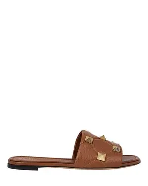 Valentino Garavani Roman Stud Flat Slide Sandal - Brown