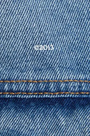 Off-White Faded Embroidered Printed Denim Jacket Blue