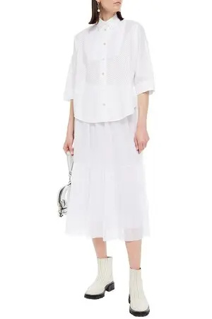 RED VALENTINO Gathered Pointelleknit Midi Skirt