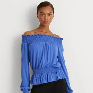 Ralph Lauren Off-the-Shoulder Jersey Top Pampelonne Blue