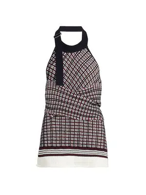 3.1 Phillip Lim Women's Wool-Blend Wrap Halter Top - Navy White Multi - Size Small - Navy White Multi  - Navy White Multi