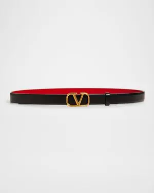 Valentino Garavani VLOGO Leather Belt Nero / Rouge