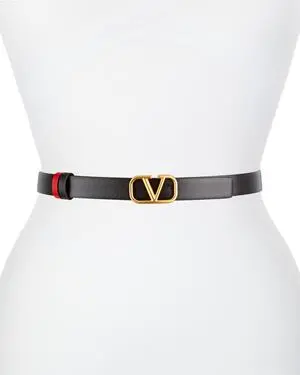 Valentino Garavani VLOGO Leather Belt Nero/rouge Pur