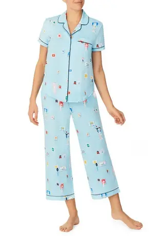 Kate Spade New York Kate Spade New York Printed Crop Pajama Set Blue/ Novel