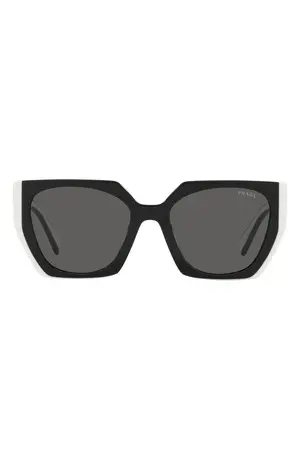 Prada Prada 55mm Gradient Rectangular Sunglasses Black/ Talc/ Dark Grey