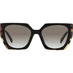 Prada Prada 55mm Gradient Rectangular Sunglasses Black/tortoise/grey Gr