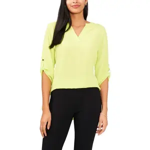 Chaus Split Neck Blouse - Lime Green
