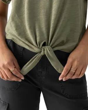 Sanctuary All Day Tie Front Tee - Trail Green
