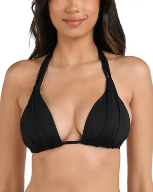 La Blanca LA BLANCA Island Gathered Halter Bikini Top Black