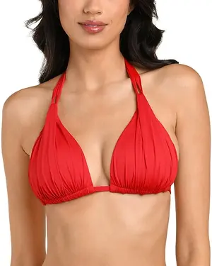 La Blanca Island Gathered Halter Bikini Top - Ruby