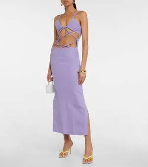 Christopher Esber Ruched Cutout Linen Midi Dress