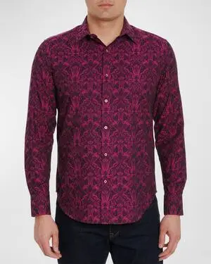 Robert Graham Men & Apos;s Highland Stretch Cotton Jacquard Sport Shirt Berry