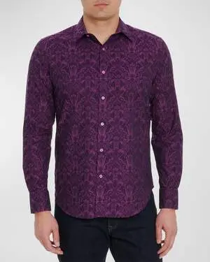 Robert Graham Men & Apos;s Highland Stretch Cotton Jacquard Sport Shirt Burgundy