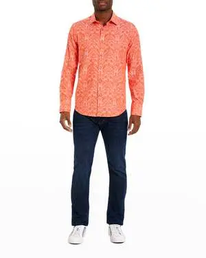 Robert Graham Men & Apos;s Highland Stretch Cotton Jacquard Sport Shirt Coral