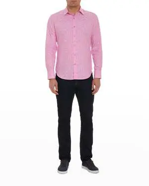Robert Graham Men & Apos;s Highland Stretch Cotton Jacquard Sport Shirt Lt Pink